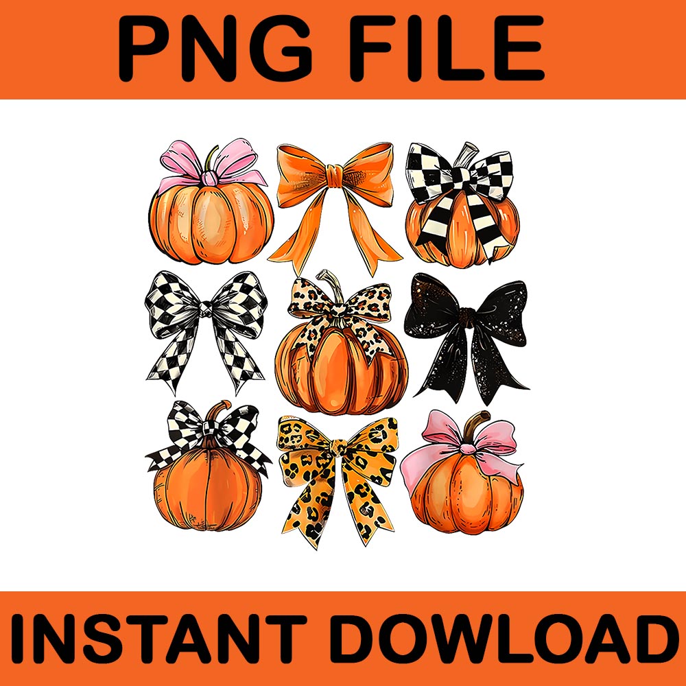 Coquette Bows Pumpkin Season Halloween Autumn Fall PNG – buydesigntshirt