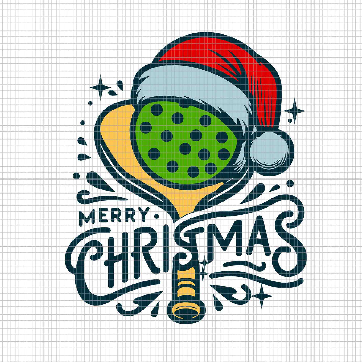 Merry Christmas Pickleball Svg, Pickle Ball And Paddle Santa Hat Svg ...