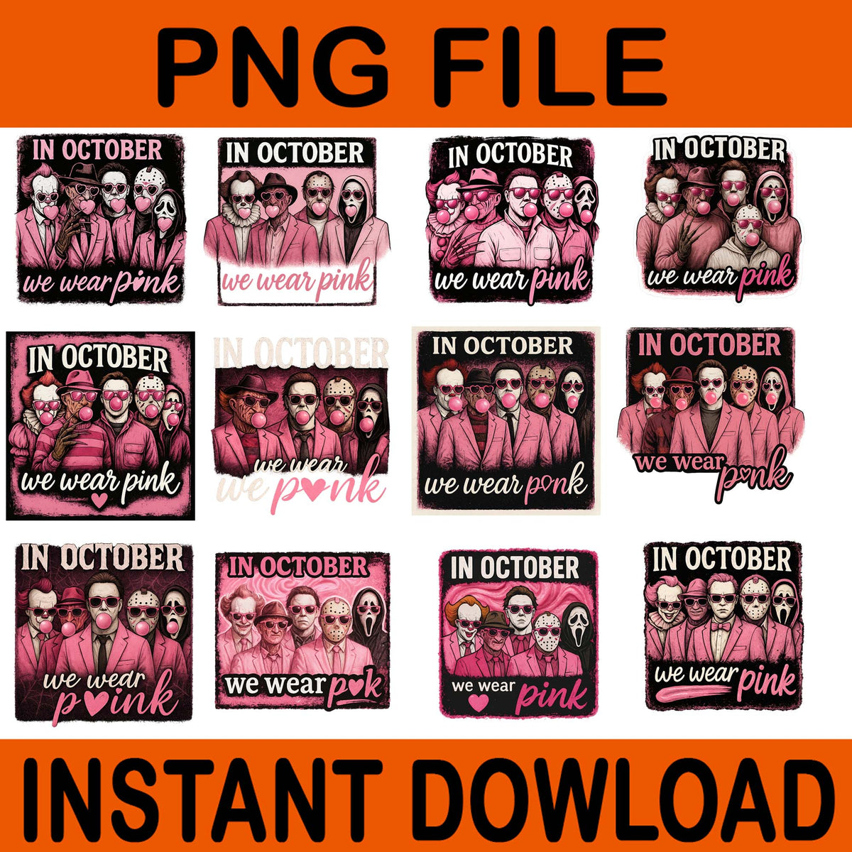 In October We Wear Pink Horror Friend Movie Bundle PNG, Horror Friend ...