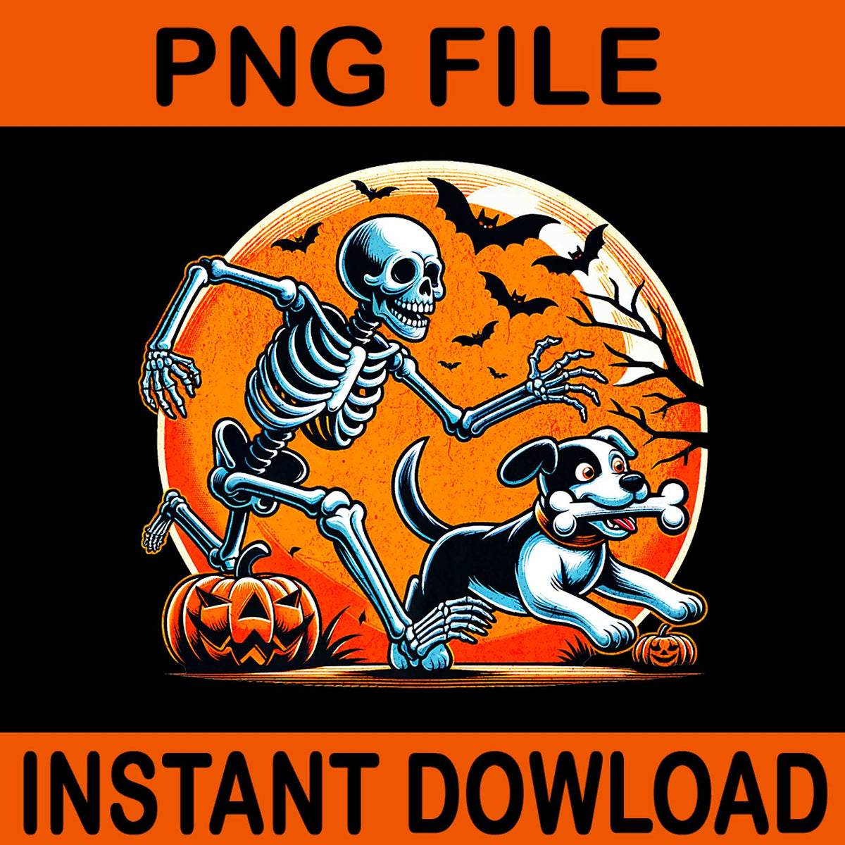 Dog Lovers Spooky Humor Halloween PNG, Skeleton Chasing Dog Halloween ...