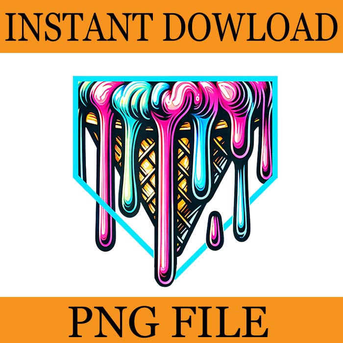 Home Plate Drip Ice Cream Softball & Baseball PNG – buydesigntshirt