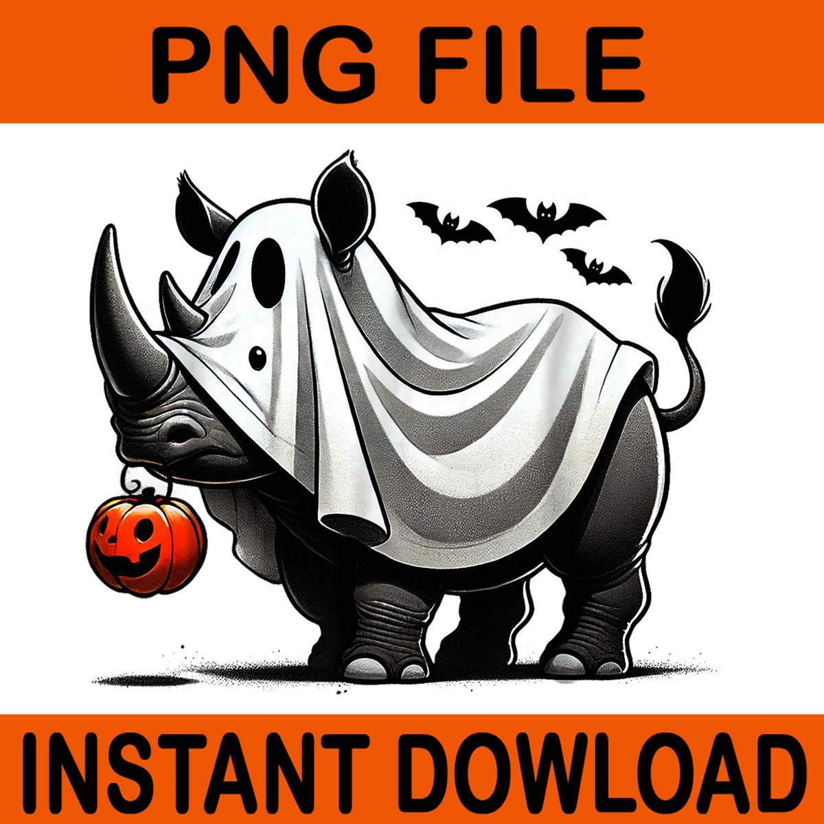 Rhino Ghost Halloween PNG, Rhinoceros Jackolantern PNG, Rhino Ghost PN ...