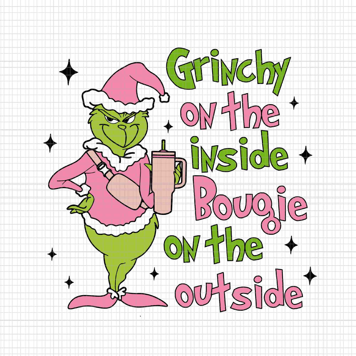 Grinchy On The Inside Bougie On The Outside Png, Pink Grinch Png, Pink ...